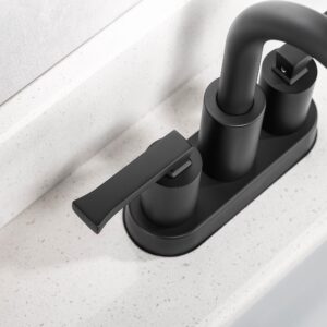 Roffenny Matte Black Bathroom Faucets for Sink 3 Holes, Contemporary 2-Handle 4 inch Centerset Bathroom Faucet, 4 in Center Bath Vanity Sink Faucet, High-Arc 360 Swivel Spout, with Pop-up Drain