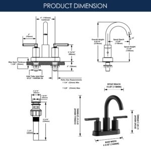 Roffenny Matte Black Bathroom Faucets for Sink 3 Holes, Contemporary 2-Handle 4 inch Centerset Bathroom Faucet, 4 in Center Bath Vanity Sink Faucet, High-Arc 360 Swivel Spout, with Pop-up Drain