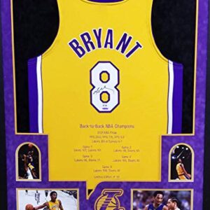 Kobe Bryant Los Angeles Lakers Autograph Signed Framed Authentic Stat Jersey Limited Edition Numbered 4 Picture Sude Matted Gold Upper Deck Authentiated Certified