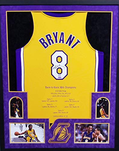 Kobe Bryant Los Angeles Lakers Autograph Signed Framed Authentic Stat Jersey Limited Edition Numbered 4 Picture Sude Matted Gold Upper Deck Authentiated Certified