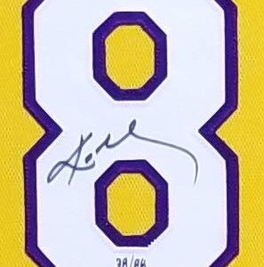 Kobe Bryant Los Angeles Lakers Autograph Signed Framed Authentic Stat Jersey Limited Edition Numbered 4 Picture Sude Matted Gold Upper Deck Authentiated Certified