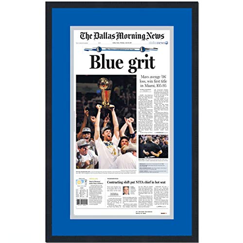 Framed The Dallas Morning News Mavericks Blue Grit 2011 NBA Finals Champions 17x27 Basketball Newspaper Cover Photo Professionally Matted