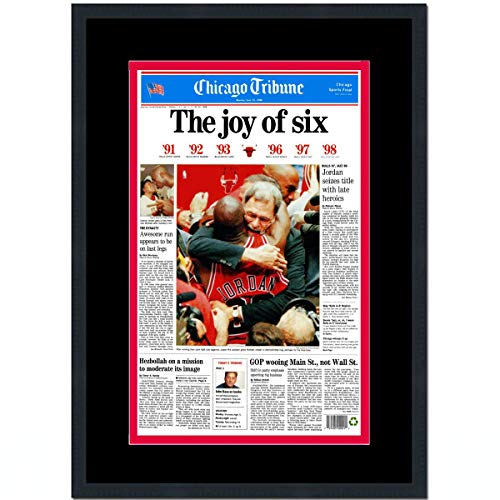 Framed Chicago Tribune Bulls The Joy of Six 1998 NBA Finals Champions 17x27 Basketball Newspaper Cover Photo Professionally Matted