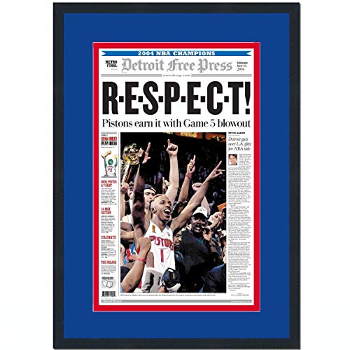 Framed Detroit Free Press Pistons Respect 2004 NBA Finals Champions 17x27 Basketball Newspaper Cover Photo Professionally Matted