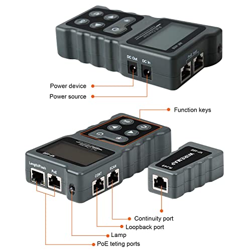 Network RJ45 Tester, VXSCAN POE Ethernet Tester for Power Over Ethernet, Network Cable RJ45 Continuity Checking, DC Power, Switch Loop-Back Test