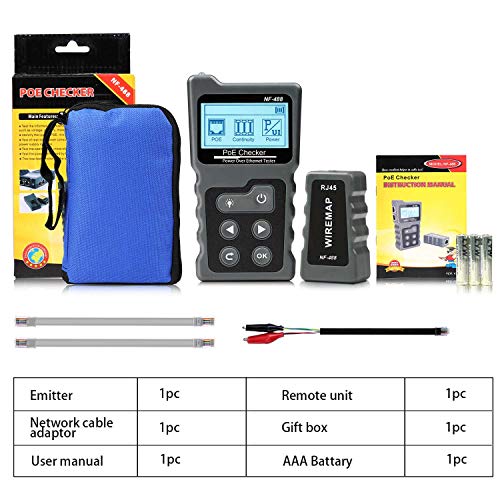 Network RJ45 Tester, VXSCAN POE Ethernet Tester for Power Over Ethernet, Network Cable RJ45 Continuity Checking, DC Power, Switch Loop-Back Test