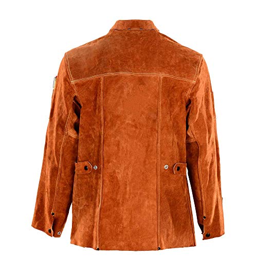 QeeLink Leather Welding Work Jacket with Gloves Flame-Resistant Heavy Duty Split Cowhide Leather Welder Jackets with Gloves for Men & Women, Large