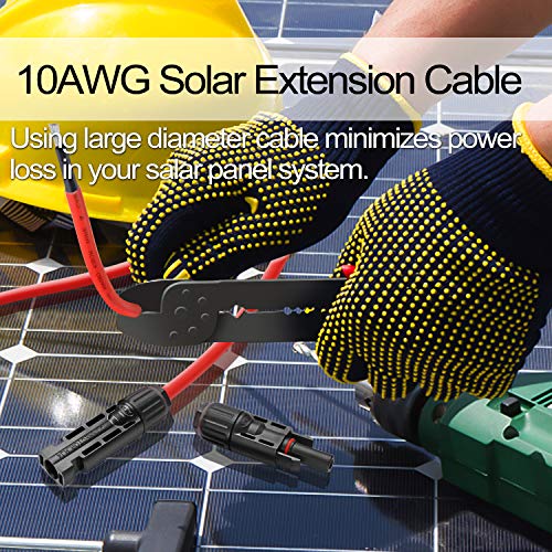 BeideLt 10 Feet 10AWG Solar Extension Cable with Female and Male Connector with Extra Free Pair of Connectors Solar Panel Adaptor Kit Tool (10FT Red + 10FT Black) Solar Panle Wire