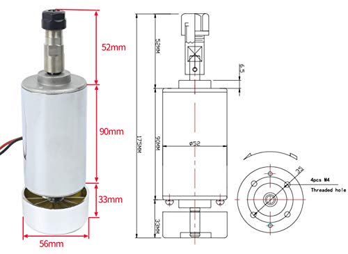 RATTMMOTOR ER11 Spindle Motor 300W Air-Cooled Spindle Motor 52mm 12-48VDC 12000RPM 400mN.m for DIY CNC Router Engraver Milling Machine