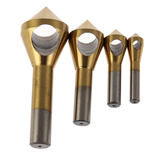 TOOLSTAR Cobalt Countersink Drill Bit, Countersink Drill with Hole 4PCS Deburring Chamfer Drill Bit Set Wood Metal Plastic Drill Bit 2-5mm 5-10mm 10-15mm 15-20mm (Gold)