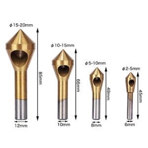 TOOLSTAR Cobalt Countersink Drill Bit, Countersink Drill with Hole 4PCS Deburring Chamfer Drill Bit Set Wood Metal Plastic Drill Bit 2-5mm 5-10mm 10-15mm 15-20mm (Gold)