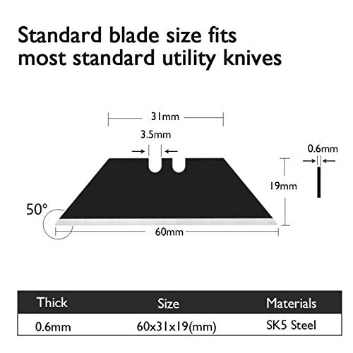 Black Utility Knife Blades SK5 Anti-oxidation 0.6 Thick Standard Size & Recycled Dispenser 40 Pack