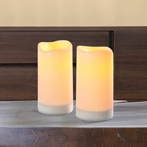 Large Outdoor Solar Candles - 4x8 Flameless Pillar Candle Set, White Resin, Flickering LED Light, Dusk to Dawn Timer, Rechargeable Solar Battery Included, Waterproof for Patio Decor - 2 Pack