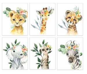 safari nursery girl - safari animal pictures wall art - baby room animal prints - jungle babies wall decor - little girls room wall decor - 8x10 - unframed (safari girls 6)