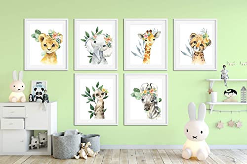 Safari Nursery Girl - Safari Animal Pictures Wall Art - Baby Room Animal Prints - Jungle Babies Wall Decor - Little Girls Room Wall Decor - 8x10 - UNFRAMED (Safari Girls 6)