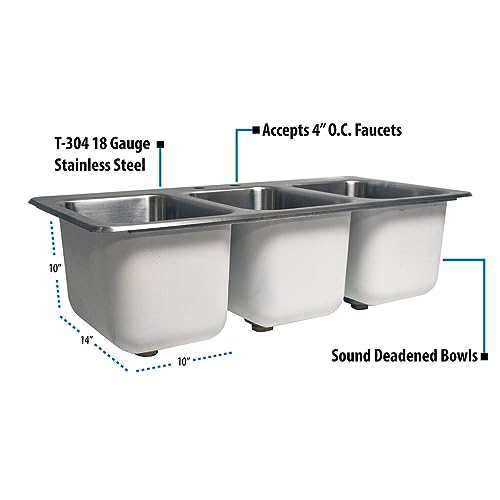 BK Resources DDI3-10141024 Three Compartment Drop-in Deck Mount Sink 10" x 14" x10" Bowl