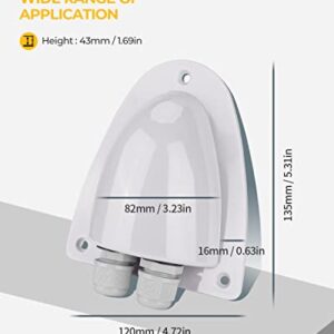 BougeRV White Solar Double Cable Entry Gland Box, RV roof Waterproof ABS Solar Entry housing for RVs, Boats, Yacht, Roofs（White）