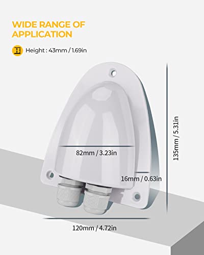 BougeRV White Solar Double Cable Entry Gland Box, RV roof Waterproof ABS Solar Entry housing for RVs, Boats, Yacht, Roofs（White）