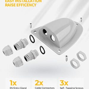 BougeRV White Solar Double Cable Entry Gland Box, RV roof Waterproof ABS Solar Entry housing for RVs, Boats, Yacht, Roofs（White）