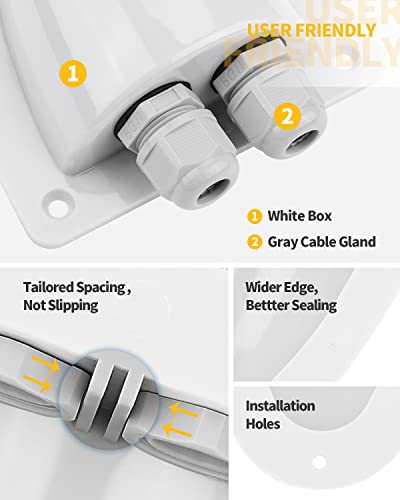 BougeRV White Solar Double Cable Entry Gland Box, RV roof Waterproof ABS Solar Entry housing for RVs, Boats, Yacht, Roofs（White）