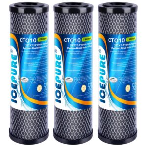 icepure 1 micron 2.5" x 10" whole house cto carbon sediment water filter cartridge compatible with dupont wfpfc8002, wfpfc9001, scwh-5, whcf-whwc, whcf-whwc, fxwtc, cbc-10, ro unit, pack of 3