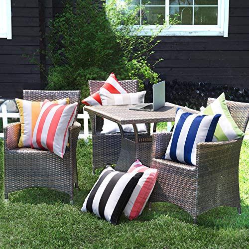 Western Home Pack of 2 Decorative Outdoor Solid Waterproof Striped Throw Pillow Covers Polyester Linen Garden Farmhouse Cushion Cases for Patio Tent Balcony Couch Sofa 18x18 inch Black