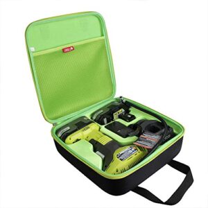 hermitshell hard travel case for ryobi p737 / ryobi p737d 18-volt portable power inflator (case for inflator + 2 pack battery + charger) (black+green)