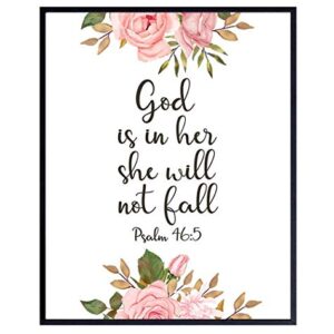 God is Within Her She Will Not Fall - Psalm 46 - Positive Quotes Inspirational Christian Wall Decor - Motivational Bible Verse Wall Art - Scripture Decor - Uplifting Gift for Religious Women, Girls