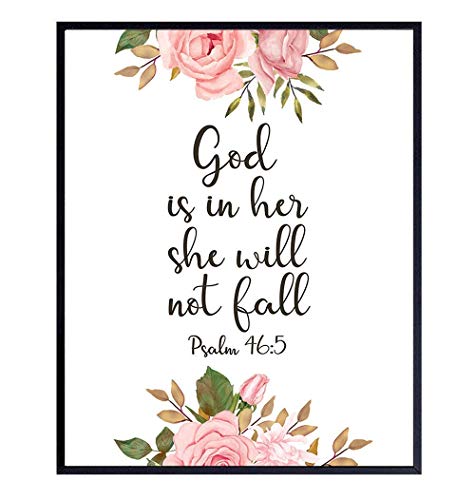 God is Within Her She Will Not Fall - Psalm 46 - Positive Quotes Inspirational Christian Wall Decor - Motivational Bible Verse Wall Art - Scripture Decor - Uplifting Gift for Religious Women, Girls