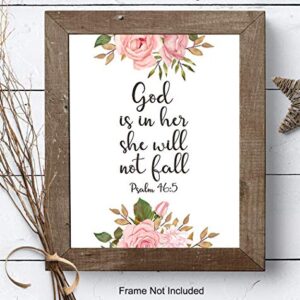 God is Within Her She Will Not Fall - Psalm 46 - Positive Quotes Inspirational Christian Wall Decor - Motivational Bible Verse Wall Art - Scripture Decor - Uplifting Gift for Religious Women, Girls