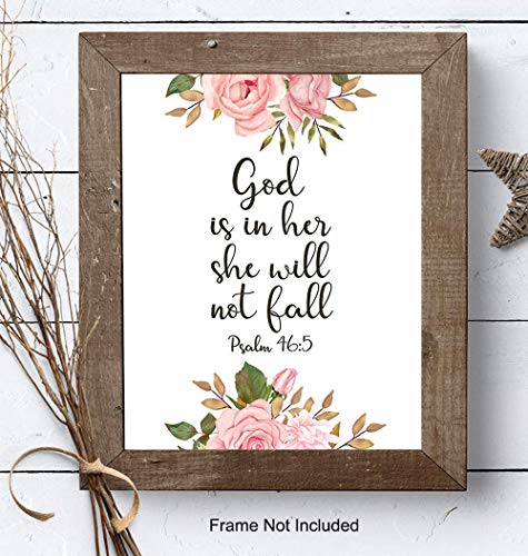 God is Within Her She Will Not Fall - Psalm 46 - Positive Quotes Inspirational Christian Wall Decor - Motivational Bible Verse Wall Art - Scripture Decor - Uplifting Gift for Religious Women, Girls