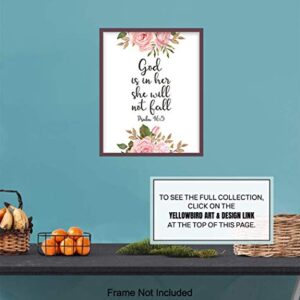 God is Within Her She Will Not Fall - Psalm 46 - Positive Quotes Inspirational Christian Wall Decor - Motivational Bible Verse Wall Art - Scripture Decor - Uplifting Gift for Religious Women, Girls