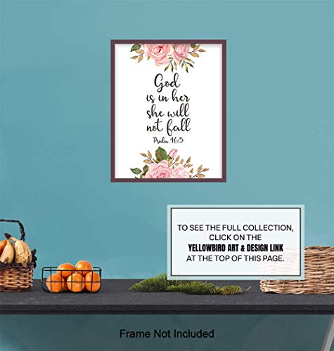 God is Within Her She Will Not Fall - Psalm 46 - Positive Quotes Inspirational Christian Wall Decor - Motivational Bible Verse Wall Art - Scripture Decor - Uplifting Gift for Religious Women, Girls