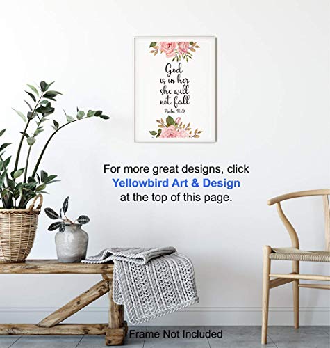 God is Within Her She Will Not Fall - Psalm 46 - Positive Quotes Inspirational Christian Wall Decor - Motivational Bible Verse Wall Art - Scripture Decor - Uplifting Gift for Religious Women, Girls