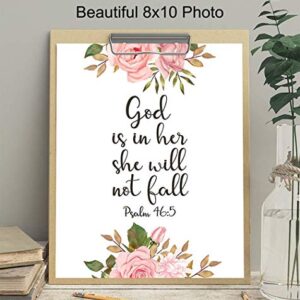 God is Within Her She Will Not Fall - Psalm 46 - Positive Quotes Inspirational Christian Wall Decor - Motivational Bible Verse Wall Art - Scripture Decor - Uplifting Gift for Religious Women, Girls