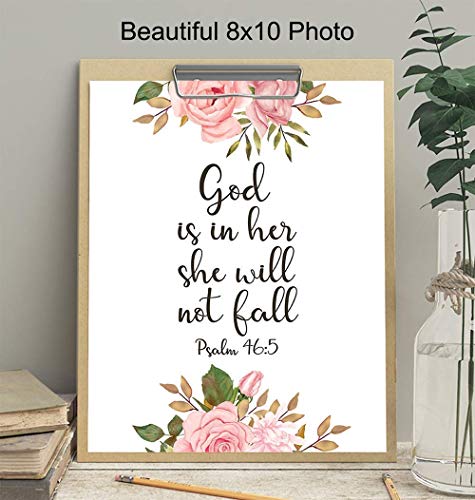 God is Within Her She Will Not Fall - Psalm 46 - Positive Quotes Inspirational Christian Wall Decor - Motivational Bible Verse Wall Art - Scripture Decor - Uplifting Gift for Religious Women, Girls