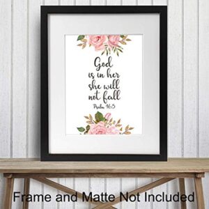 God is Within Her She Will Not Fall - Psalm 46 - Positive Quotes Inspirational Christian Wall Decor - Motivational Bible Verse Wall Art - Scripture Decor - Uplifting Gift for Religious Women, Girls