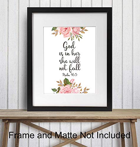 God is Within Her She Will Not Fall - Psalm 46 - Positive Quotes Inspirational Christian Wall Decor - Motivational Bible Verse Wall Art - Scripture Decor - Uplifting Gift for Religious Women, Girls