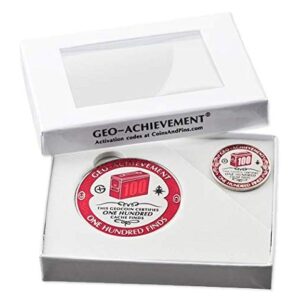 Coins For Anything, Inc 100 Finds Geo-Achievement Set Challenge Coin & Pin - Trackable Geocaching Coin