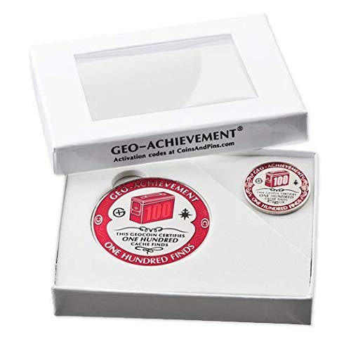 Coins For Anything, Inc 100 Finds Geo-Achievement Set Challenge Coin & Pin - Trackable Geocaching Coin