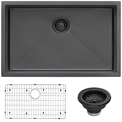 Ruvati 30-inch Undermount Gunmetal Black Stainless Steel Kitchen Sink 16 Gauge Single Bowl - RVH6300BL