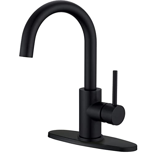 BESy Modern Single Handle Wet Bar Sink Faucet,Single Hole Bathroom Kitchen Faucet,Rv Small Bathroom Sink Faucet with 6 Inch Cover Plate,Bar Vanity Faucet,Stainless Steel/Matte Black(1 & 3 Hole)