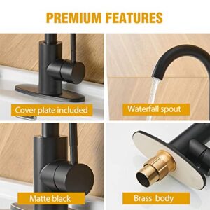 BESy Modern Single Handle Wet Bar Sink Faucet,Single Hole Bathroom Kitchen Faucet,Rv Small Bathroom Sink Faucet with 6 Inch Cover Plate,Bar Vanity Faucet,Stainless Steel/Matte Black(1 & 3 Hole)