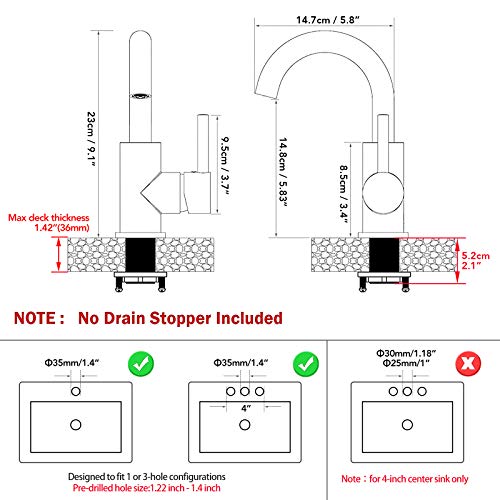 BESy Modern Single Handle Wet Bar Sink Faucet,Single Hole Bathroom Kitchen Faucet,Rv Small Bathroom Sink Faucet with 6 Inch Cover Plate,Bar Vanity Faucet,Stainless Steel/Matte Black(1 & 3 Hole)