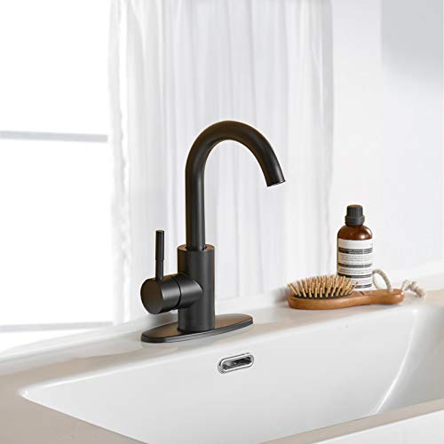 BESy Modern Single Handle Wet Bar Sink Faucet,Single Hole Bathroom Kitchen Faucet,Rv Small Bathroom Sink Faucet with 6 Inch Cover Plate,Bar Vanity Faucet,Stainless Steel/Matte Black(1 & 3 Hole)