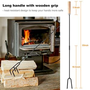 FLY HAWK Steel Fire Pit Poker Stick，32 lnch Long-with Wooden Handle-Outdoor Heavy Metal Camping Fireplace Tools-Antique Exterior Bonfire Accessories (1)