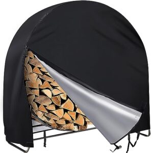 firewood log rack cover, outdoor waterproof log hoop cover, windproof dry wood pile holder storage tarp cover heavy duty uv resistant sun snow rain durable pvc backing protector fit 4 seasons black