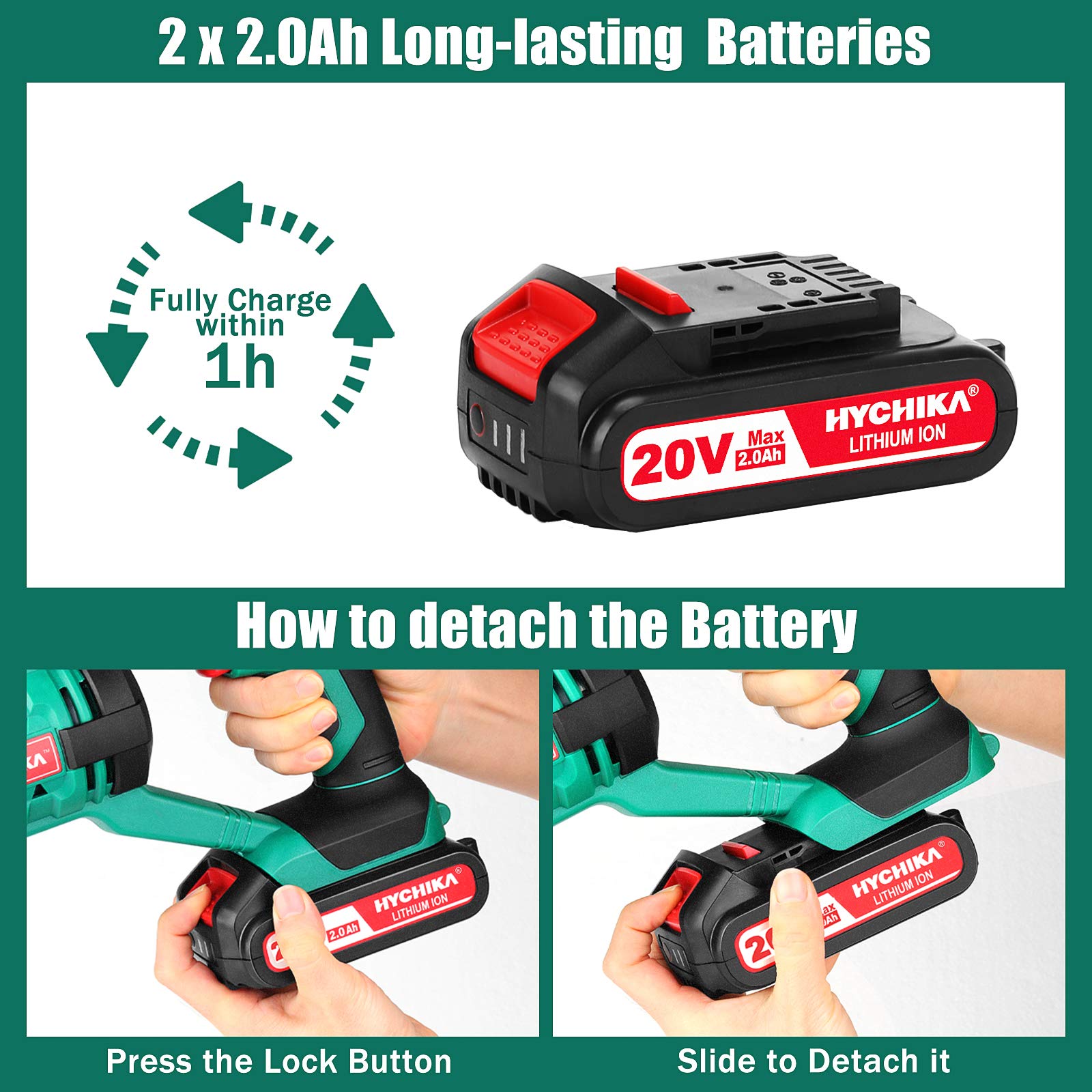 HYCHIKA 20V 2000mAh Lithium Battery for HYCHIKA 20V Reciprocating Saw