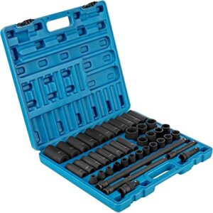 VEVOR Impact Socket Set 1/2 Inches 43 Piece Impact Sockets, Standard Socket Assortment, 1/2 Inches Drive Socket Set 6-Point Sockets Metric 9-30mm (Standard/Deep)