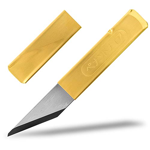 Kiridashi Craft Pocket Knife Japanese Blade Brass Handle with Sheath for Left-handed